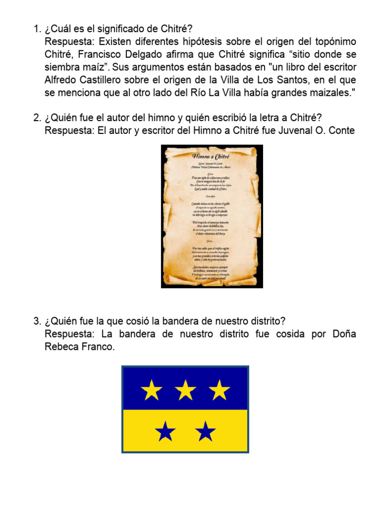 Fundacion Del Distrito de Chitre - Preguntas | PDF | Política