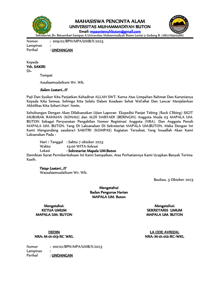 Surat Undangan Mapala Umb | PDF