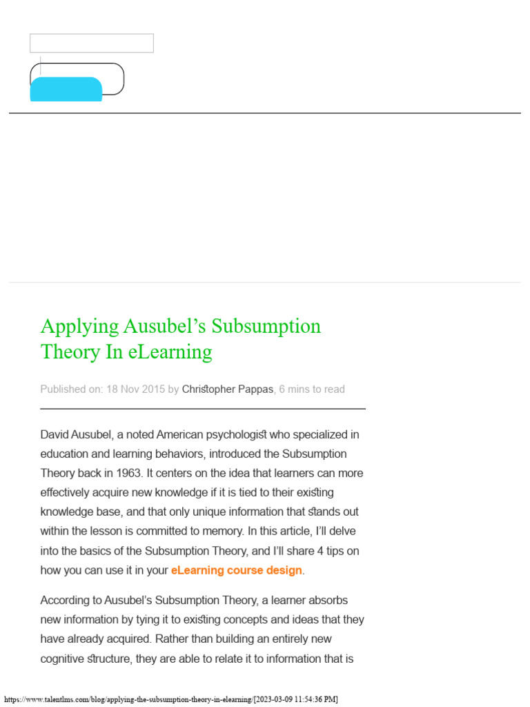 Applying Ausubel's Subsumption Theory in Elearning - TalentLMS Blog | PDF