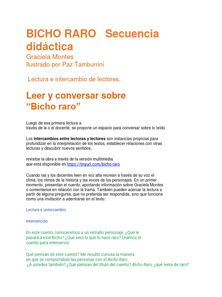BICHO RARO Secuencia Didáctica | PDF | Escritura | Cuentos