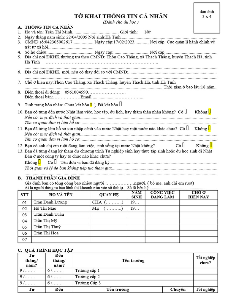 BẢNG ĐIỀU TRA THÔNG TIN | PDF