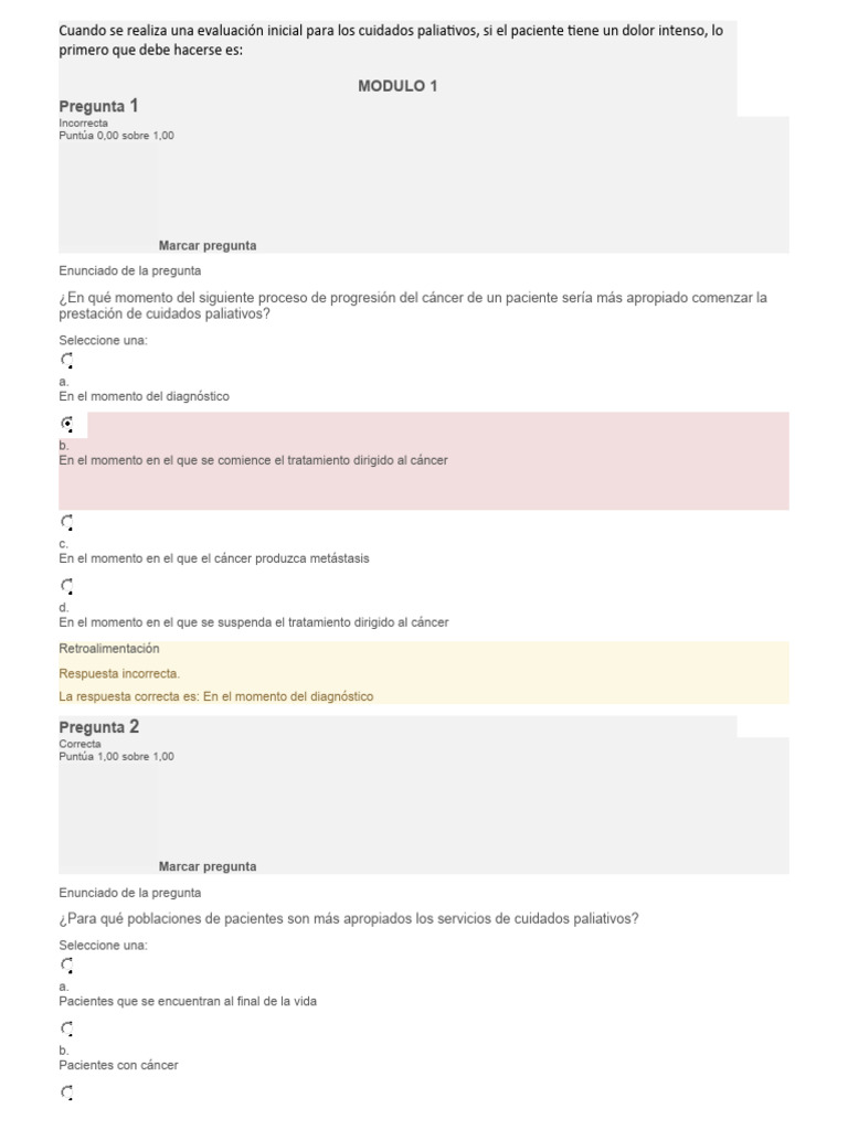 Respuestas Curso Paliativo | PDF | Cuidados paliativos | Depresión (estado de ánimo)