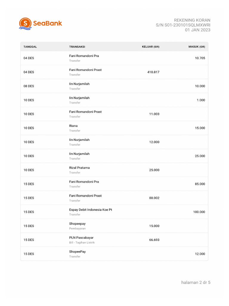 Seabank Statement December | PDF