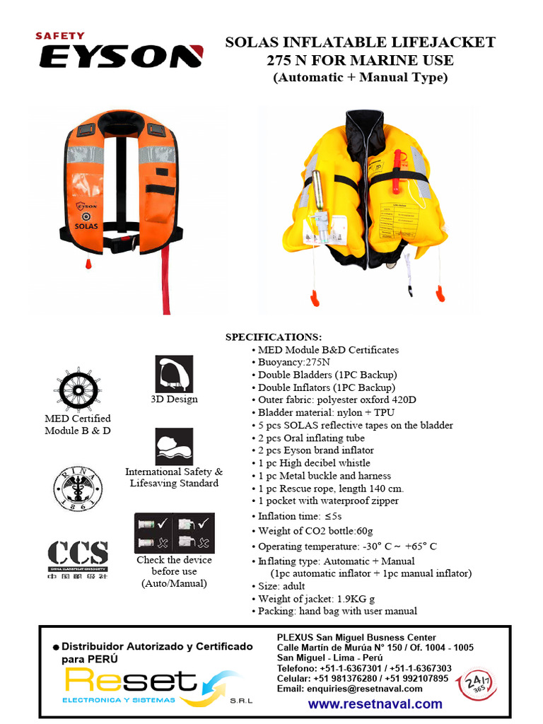 Eyson Datasheet Lifejacket Double Chamber | PDF