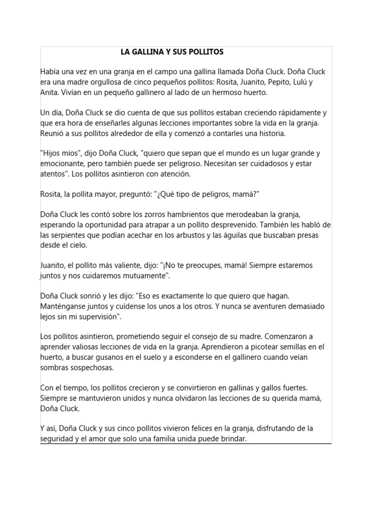 La Gallina y Sus Pollitos | PDF