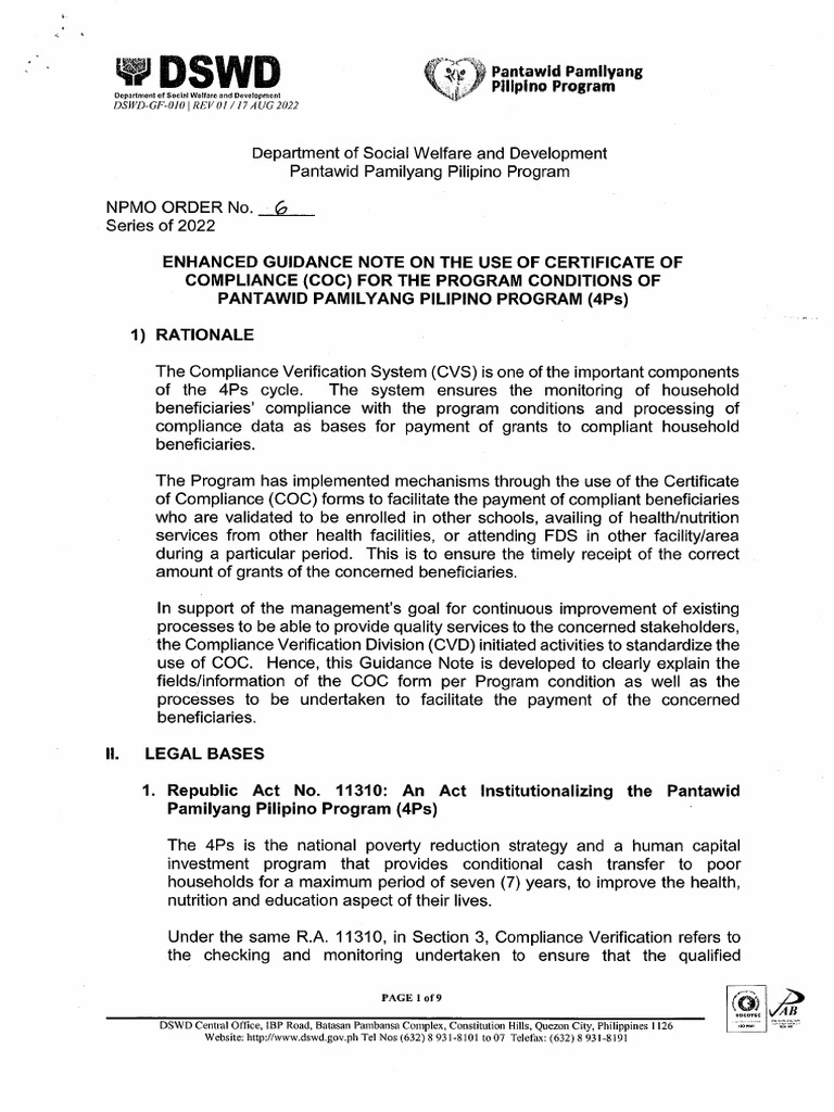 2022 NPMO Order 6 Enhanced Guidance Note On The Use of Certification of ...