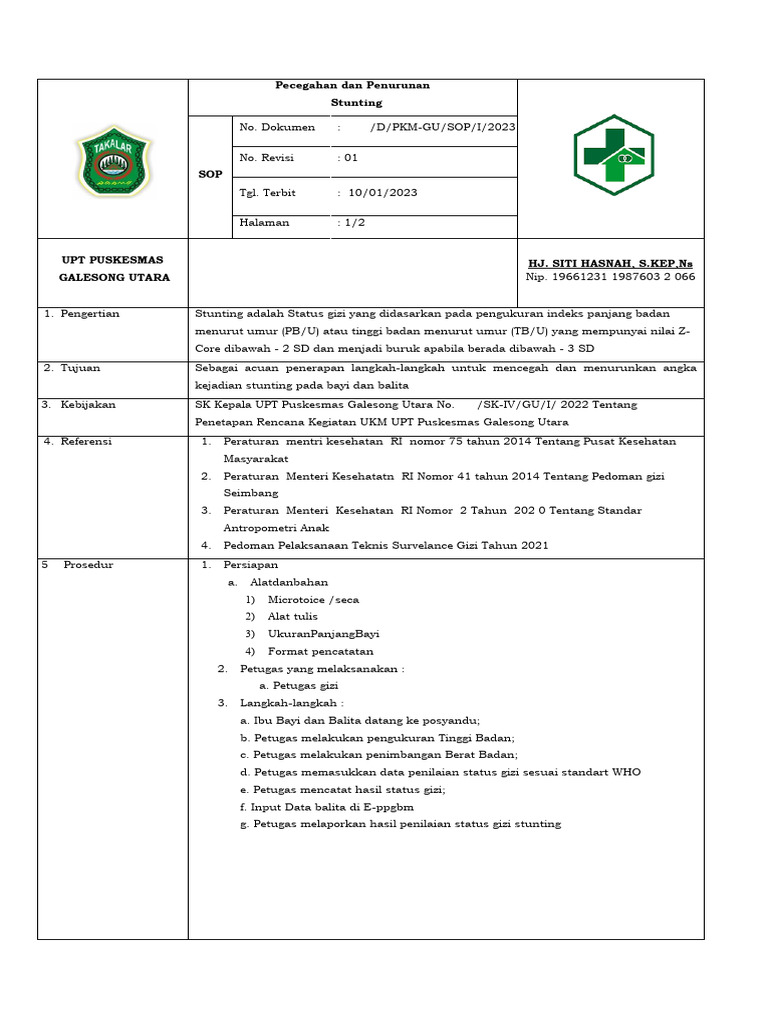 Sop Pencegahan Dan Penurunan Stunting Pdf