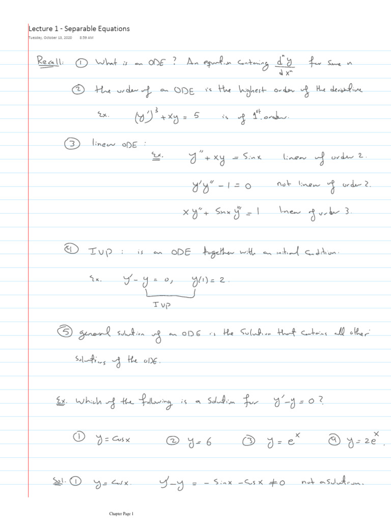 Lecture 1 Separable Equations Pdf