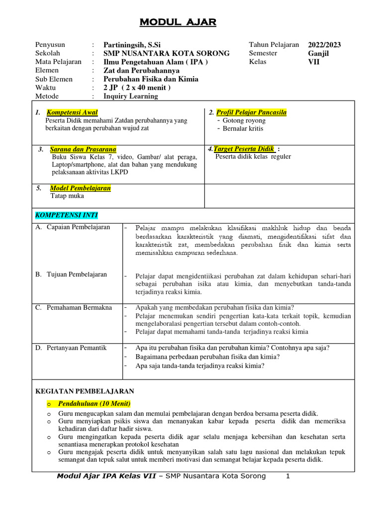 Modul Ajar: Inquiry Learning | PDF | Karier & Perkembangan