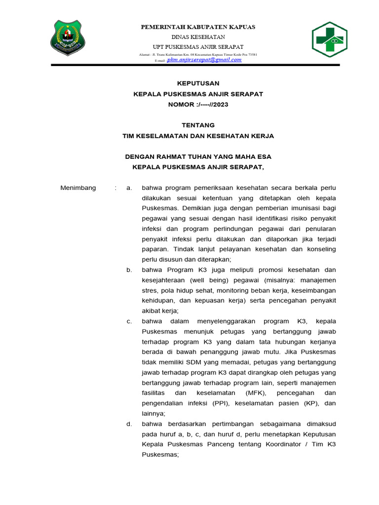 SK Tentang Tim K3 | PDF