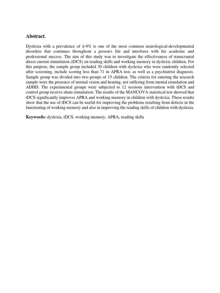 tDCS Enhances Reading in Dyslexic Kids | PDF | Self-Improvement