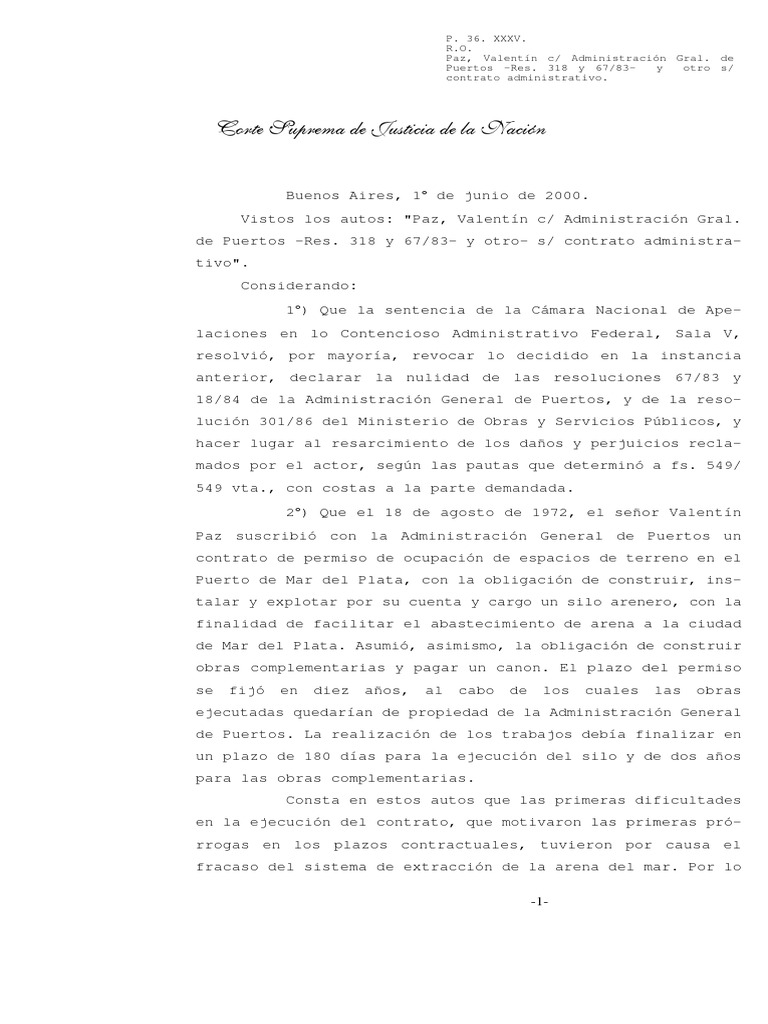 Fallo P. 36. Xxxv. Ror (Paz Valentin) | PDF