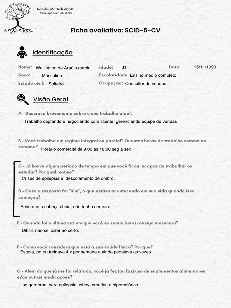 Anamnese SCID-5-CV | PDF | Ansiedade | Depressão