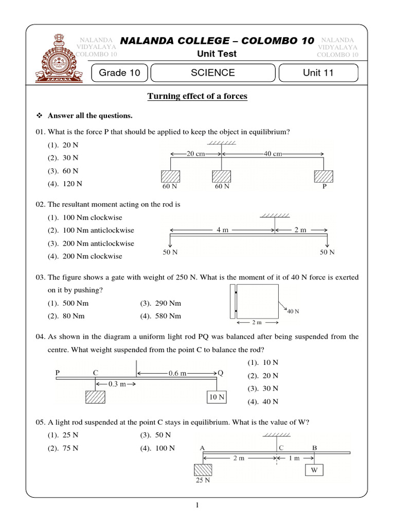 Grade 10 Unit Test: Moments & Forces | PDF | Force | Mechanical Engineering