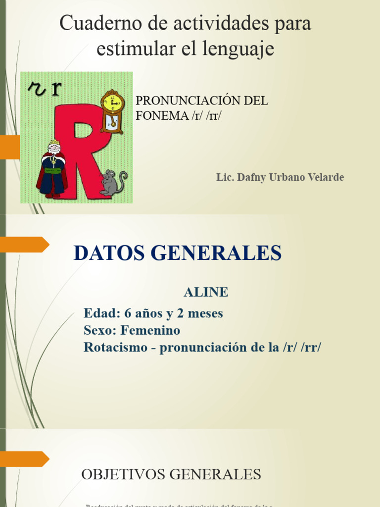 Cuaderno de Actividades para Estimular La Pronunciación Del Fonema R RR ...