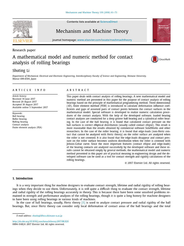 Mathematical Model and Numeric Method For Contact Analysis of Roller Bearings | PDF