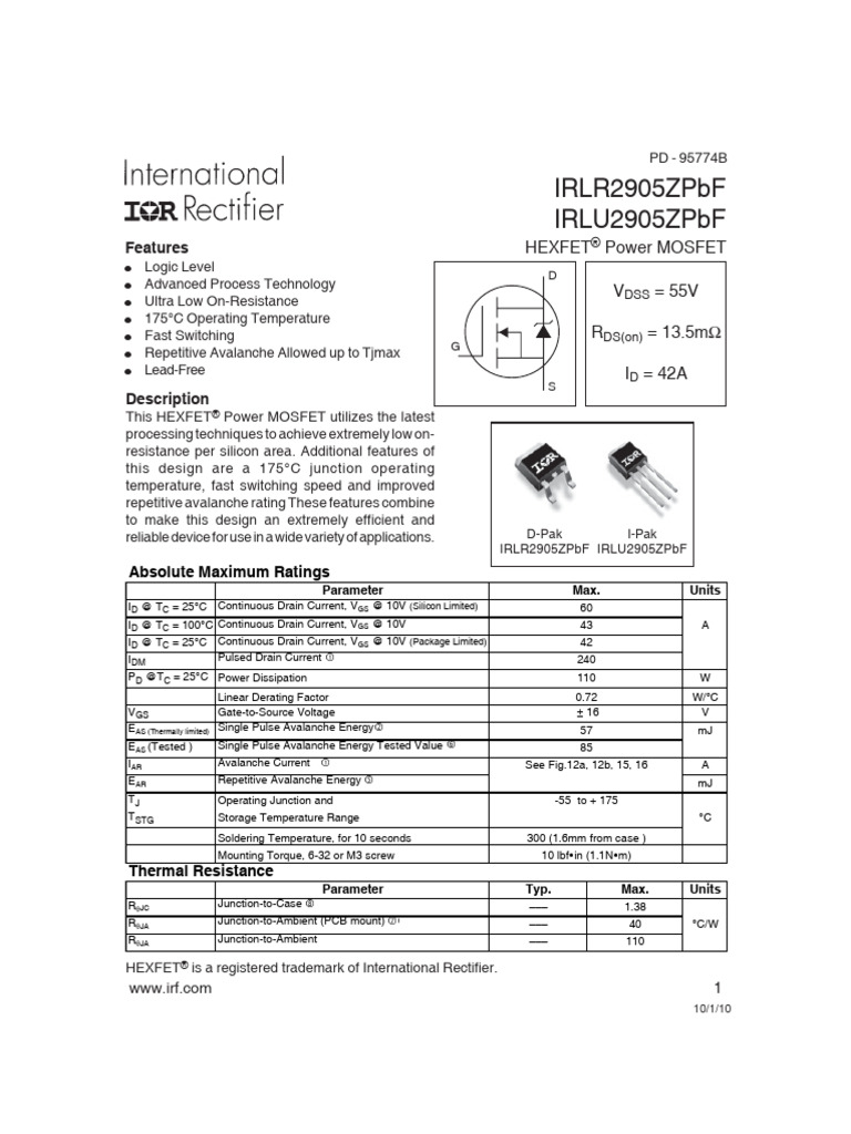 Infineon IRLR2905Z DataSheet v01 01 en | PDF