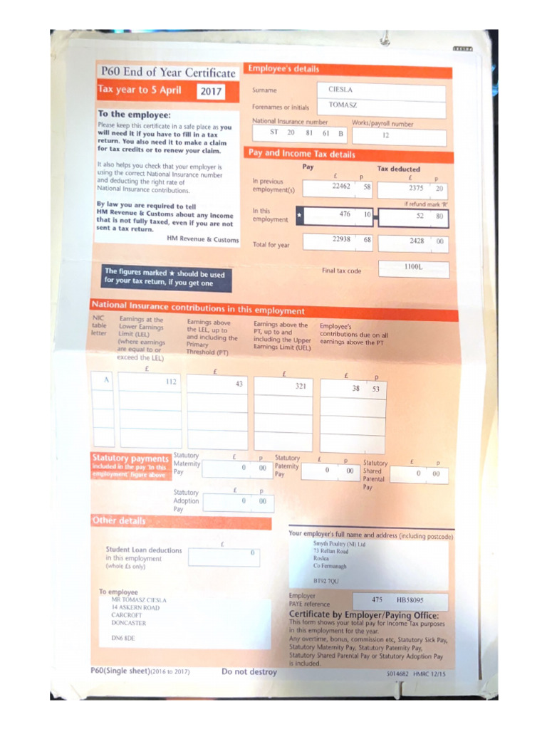 P60 End of Year Certificate | PDF