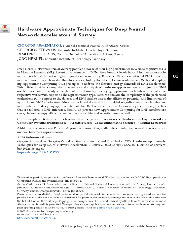 Hardware Approximate Techniques For Deep Neural Network Accelerators A Survey Pdf 