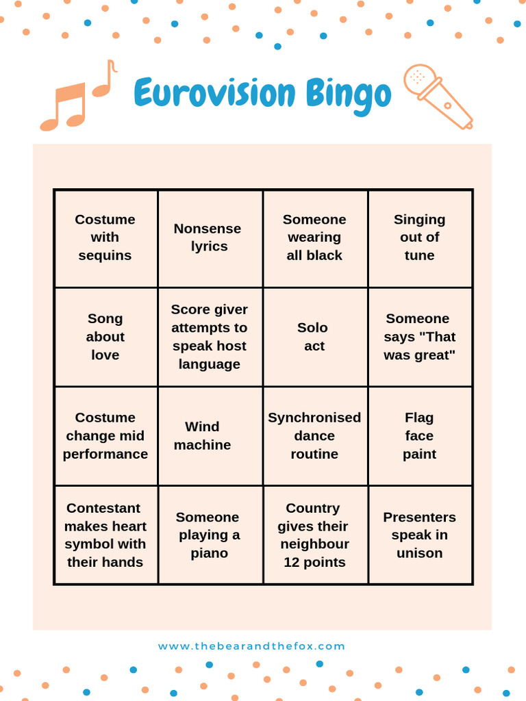 Eurovision Bingo Card Ideas | PDF