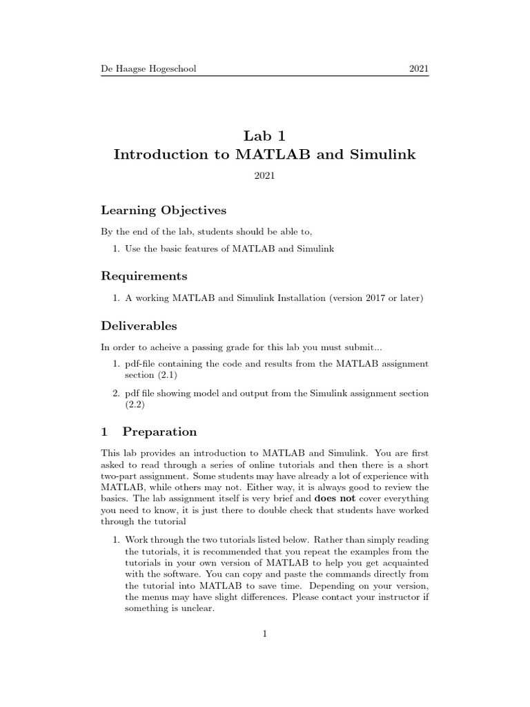 L01 - Introduction To MATLAB and Simulink | PDF