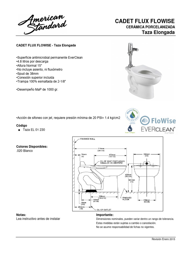 Mueble Sanitario American Standar Cadet Flux | PDF