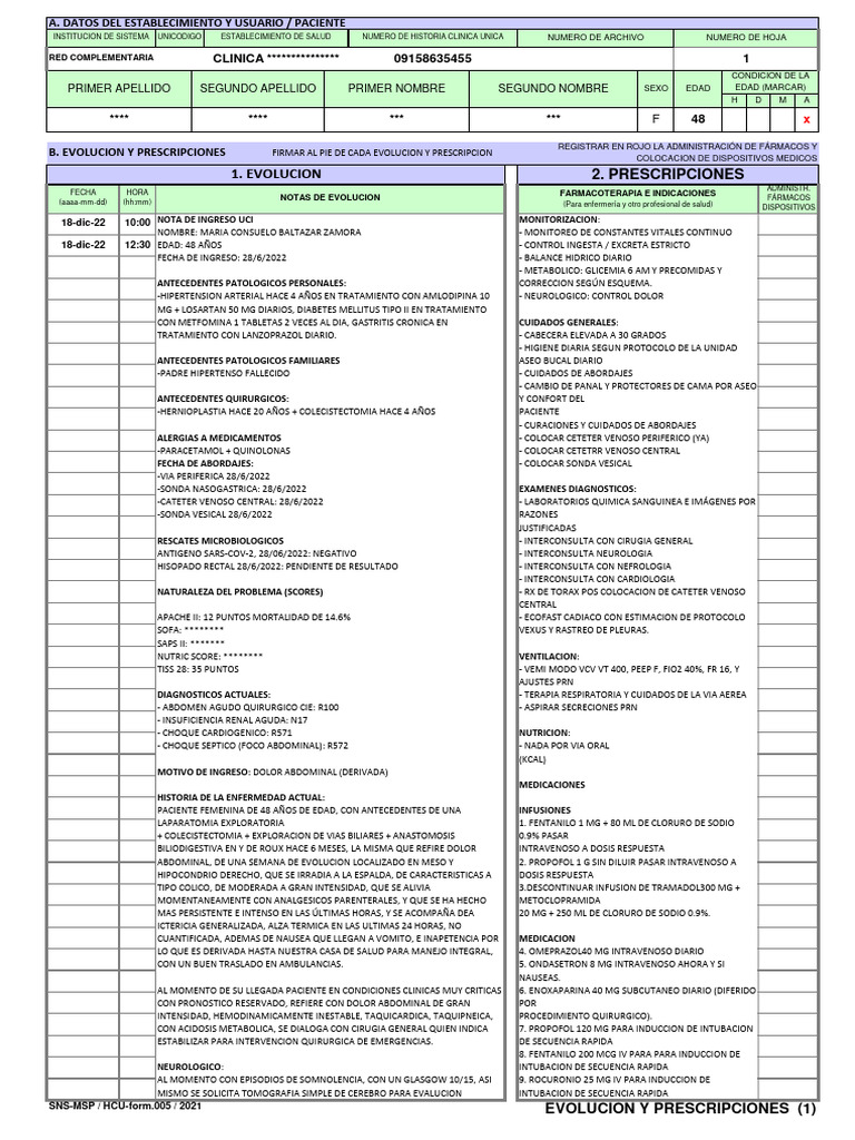 Formato Formulario 005 de Evoluciones Diarias | PDF