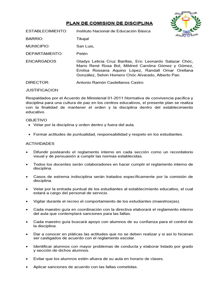 PLAN - DE - COMISION - DE - DISCIPLINA v1 | PDF