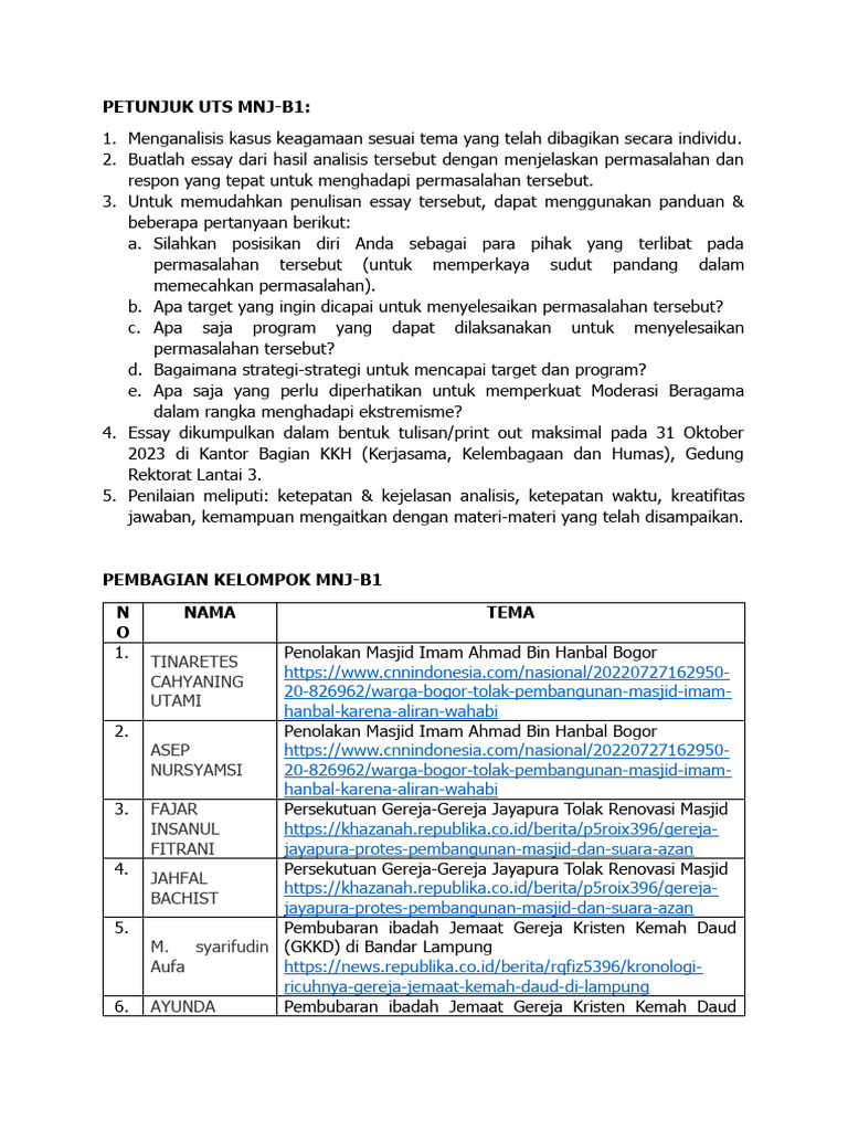 Petunjuk Uts MNJB 2023 | PDF