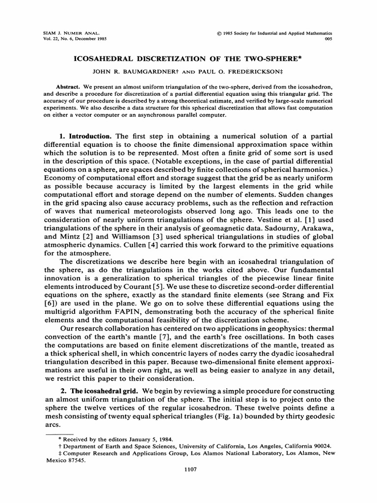 Baumgardner Frederickson 1985 | PDF | Finite Element Method | Sphere