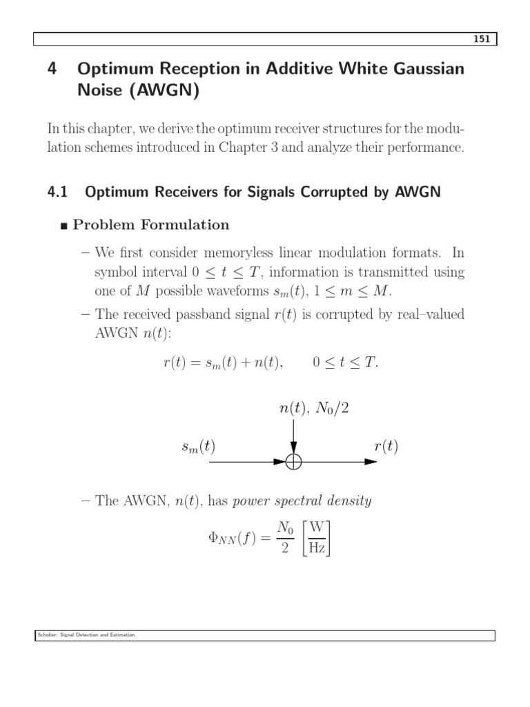 Optimum Signal Detection in AWGN | PDF | Signal To Noise Ratio | Modulation