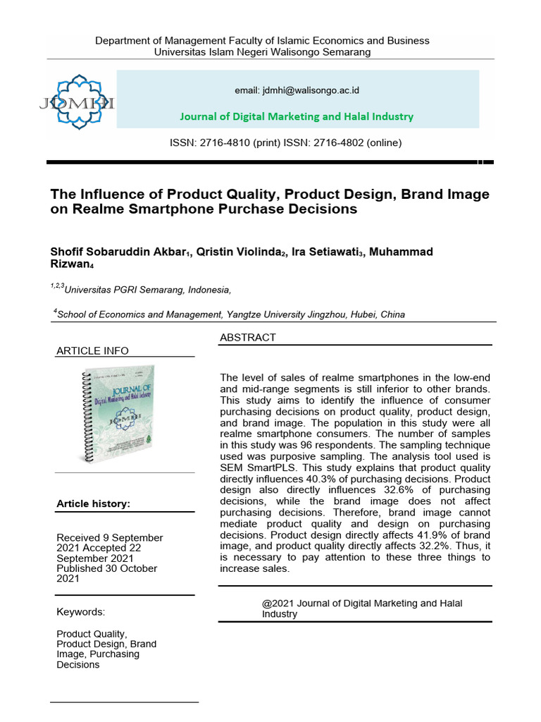 The Influence of Product Quality, Product Design, Brand Image On Realme Smartphone Purchase ...
