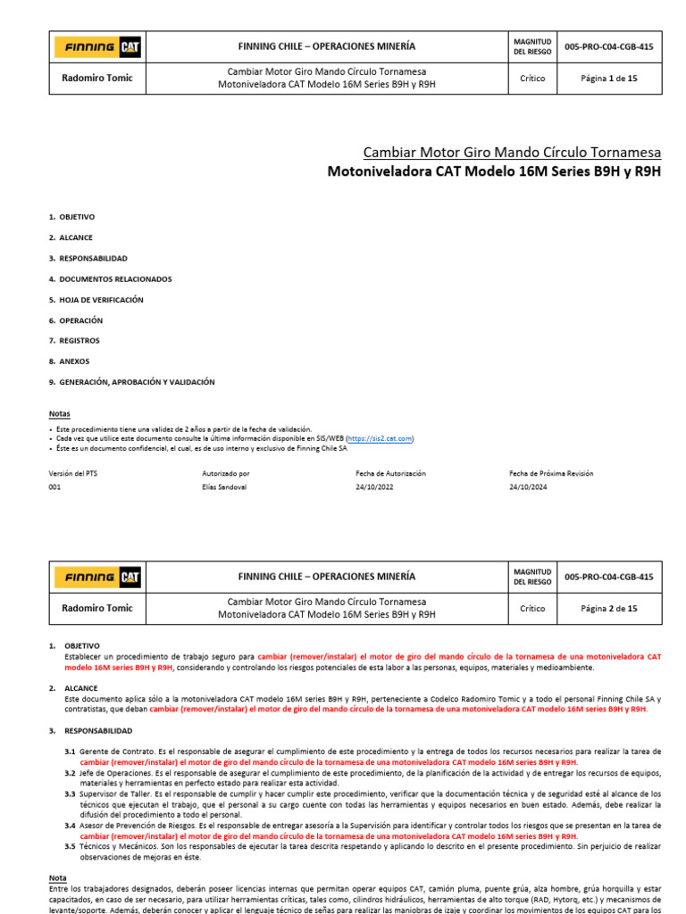PTS (005-PRO-C04-CGB-415) Cambiar Motor Giro Mando Círculo Tornamesa ...