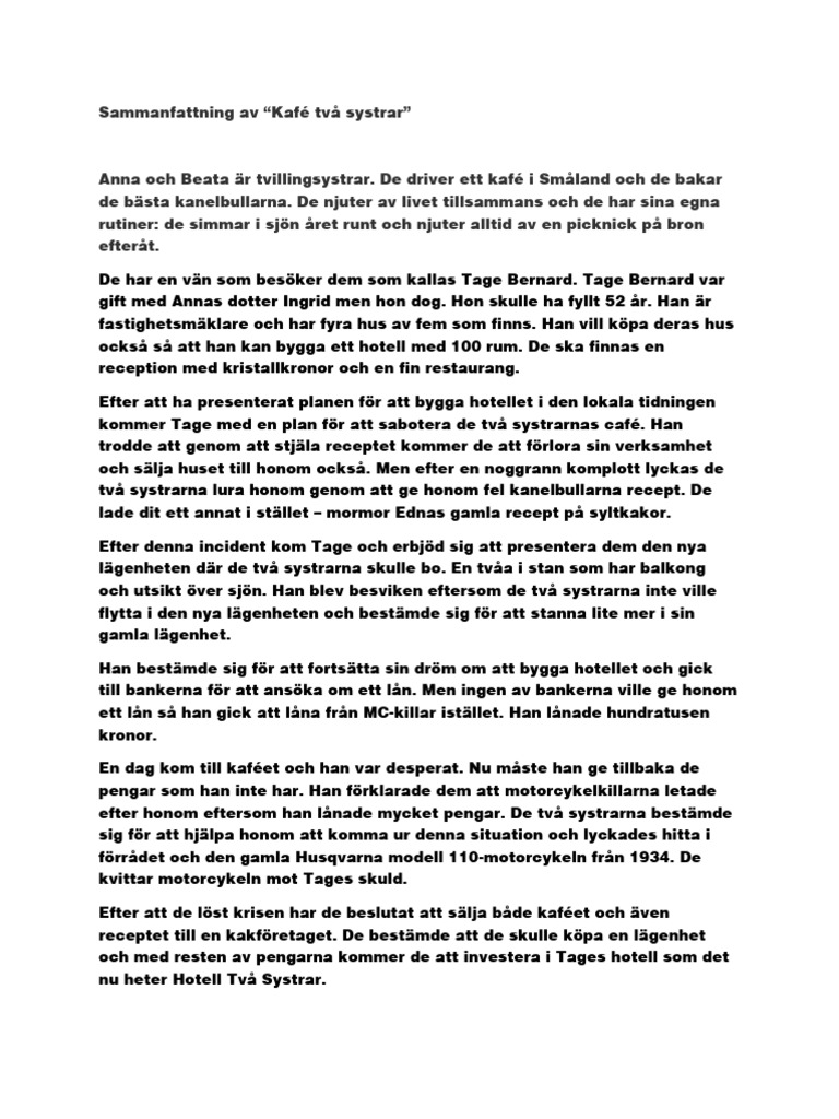 Sammanfattning Av "Kafé Två Systrar" | PDF