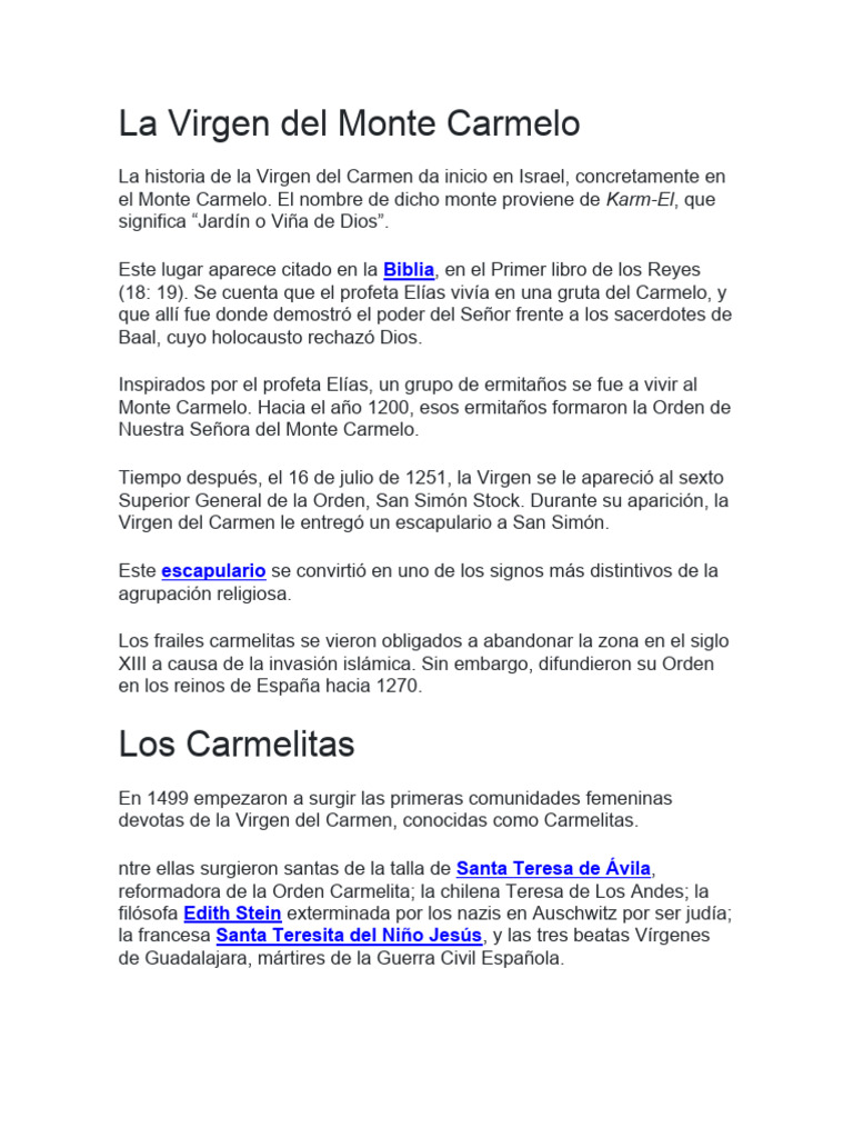 La Virgen Del Monte Carmelo | PDF