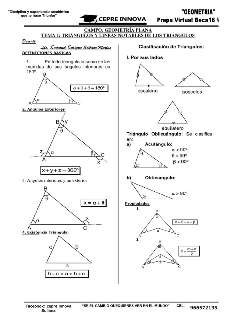 Triángulos y Líneas Notables: Ejercicios | PDF | Triángulo | Geometría ...