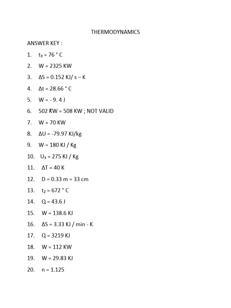 Key To Correction - Thermodynamics | PDF