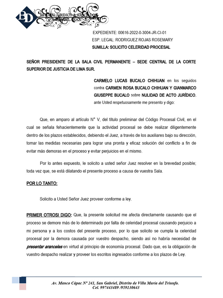 Solicito Celeridad Procesal | PDF