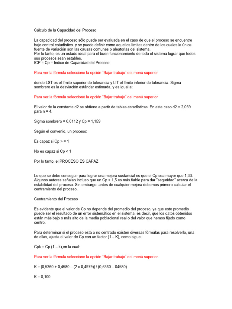 Cálculo de La Capacidad Del Proceso | PDF