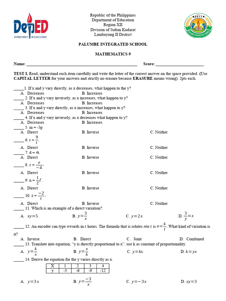 Grade 9 2ND QUARTER EXAM | PDF | Mathematics | Mathematical Objects