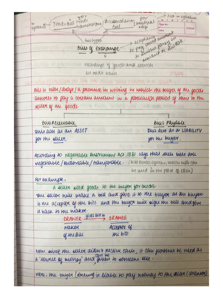 Bills of Exchange Notes Class 11 Accounts | PDF