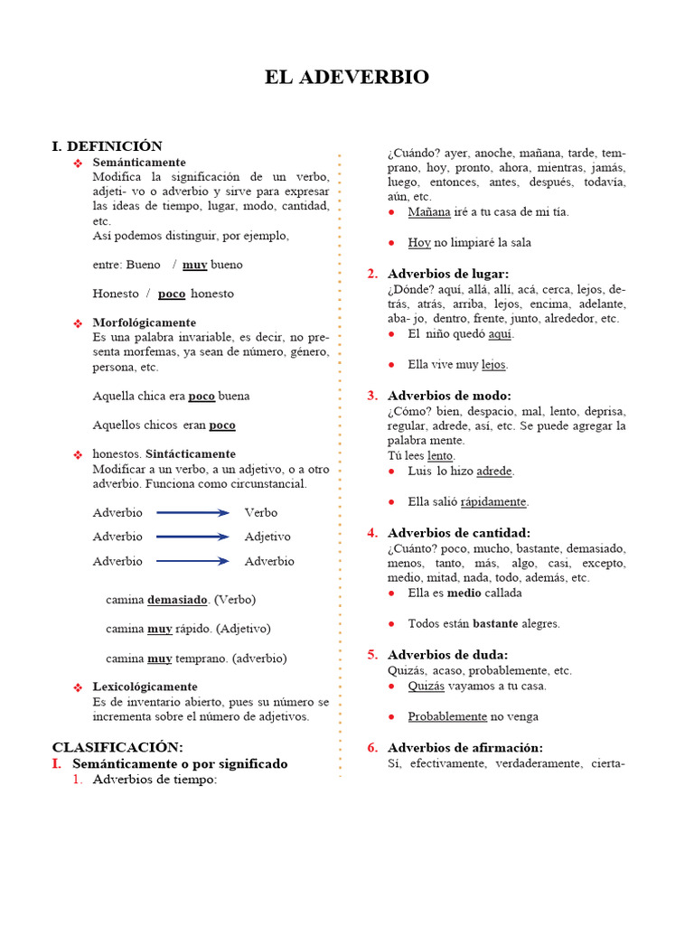 El Adverbio para Primer Grado de Secundaria | PDF