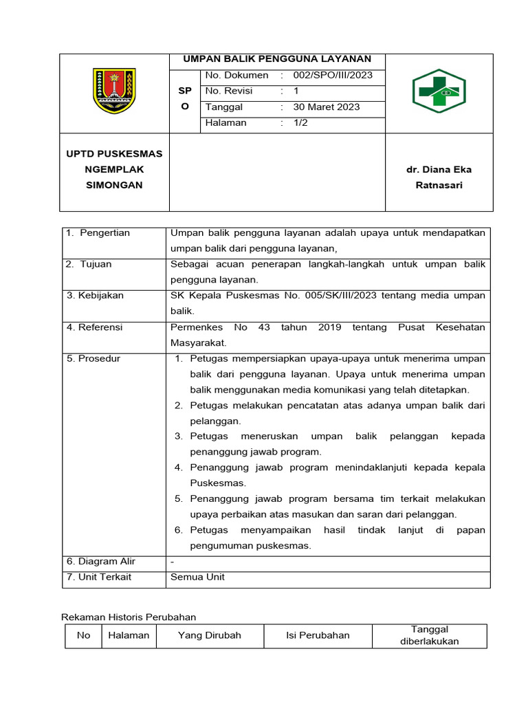 1) 1.1.2.4 Sop Umpan Balik Pengguna Layanan | PDF
