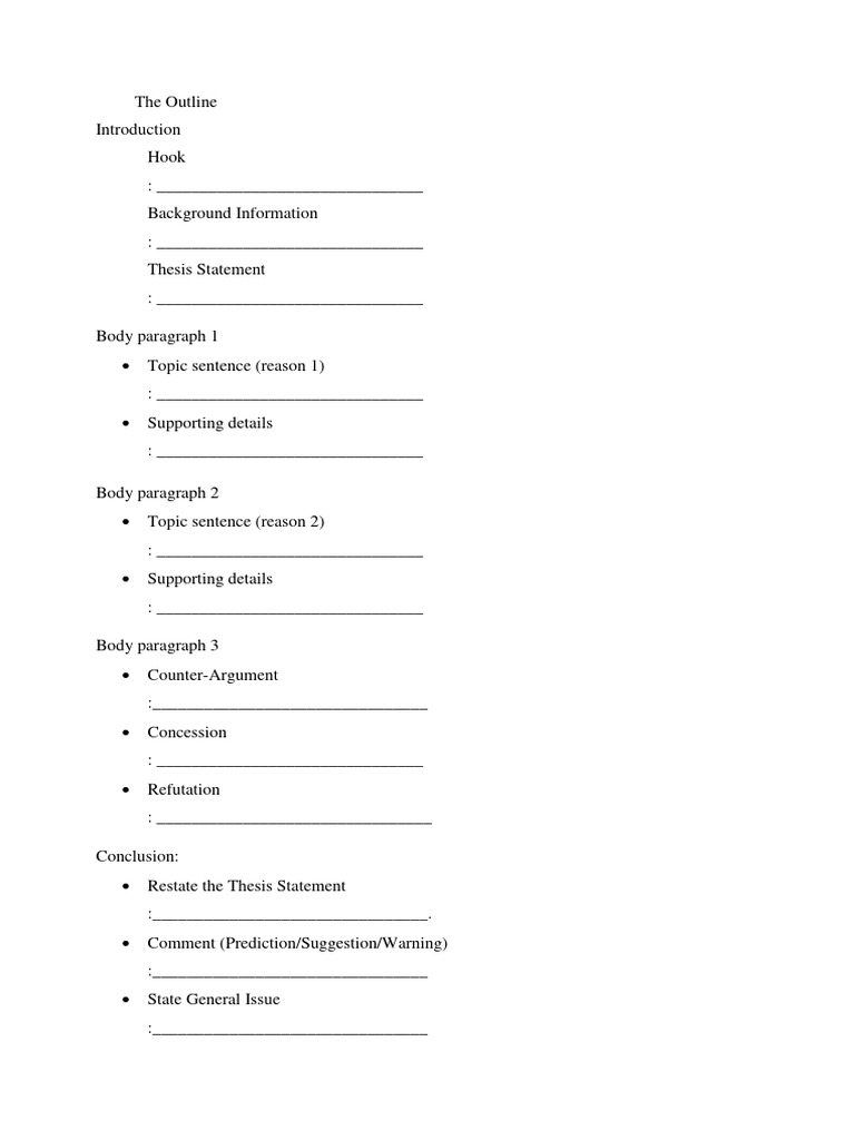 Contoh Form Argumentative Essay Outline Example | PDF