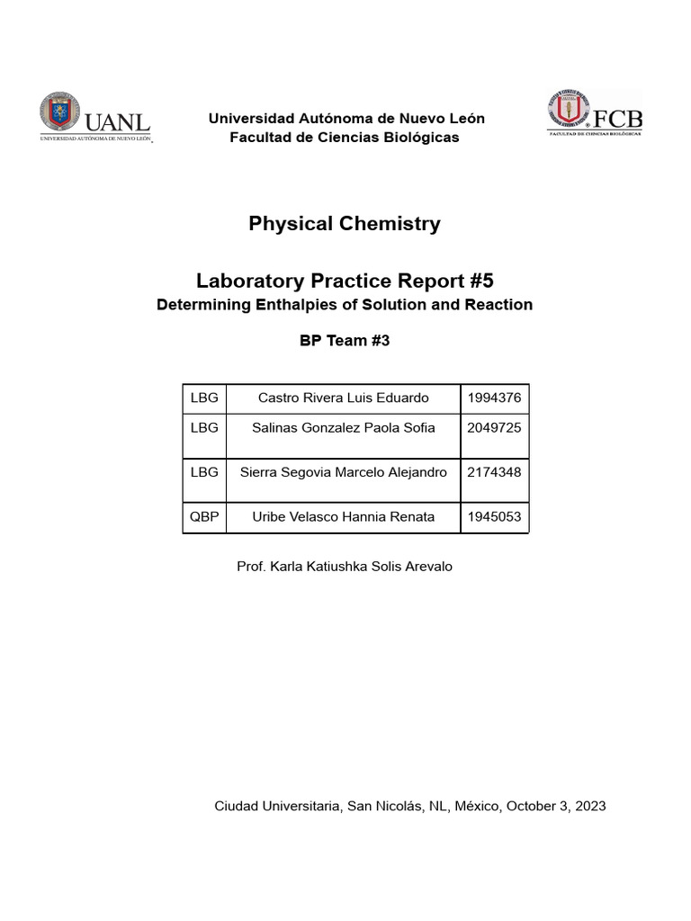 Lab Report 5 | PDF | Enthalpy | Chemical Reactions