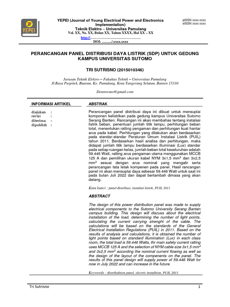 Jurnal Perancangan Panel 1 | PDF