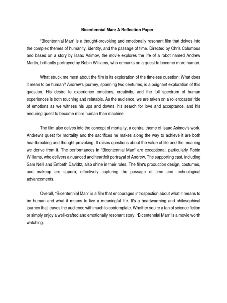 Bicentennial Man - A Reflection Paper | PDF