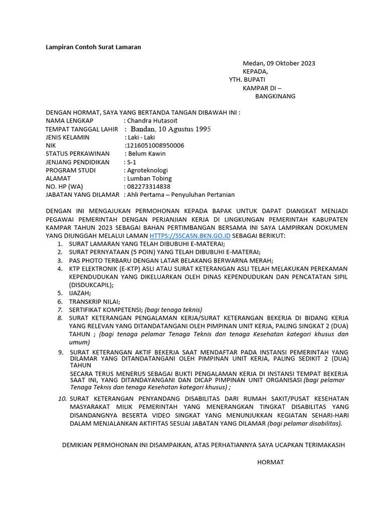 Lampiran Contoh Surat Lamaran | PDF | Pengelolaan Keuangan & Uang | Sains & Matematika