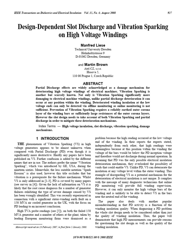 Design-Dependent Slot Discharge and Vibration Sparking On High Voltage ...