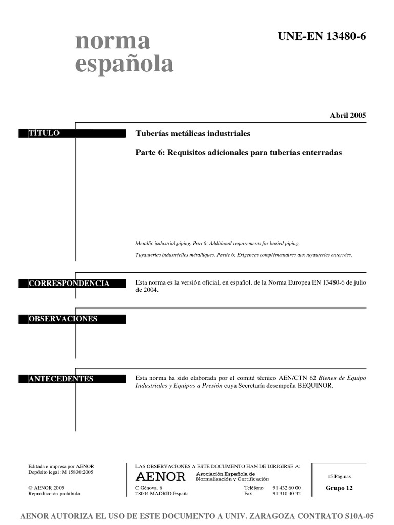 Une-En 13480-6 2005 | PDF
